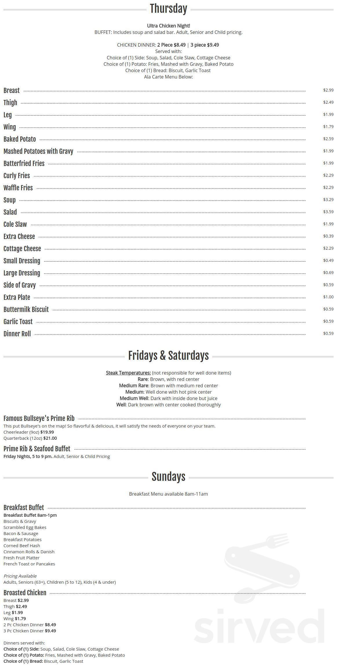 Bullseye’s menus in Hastings, Nebraska, United States