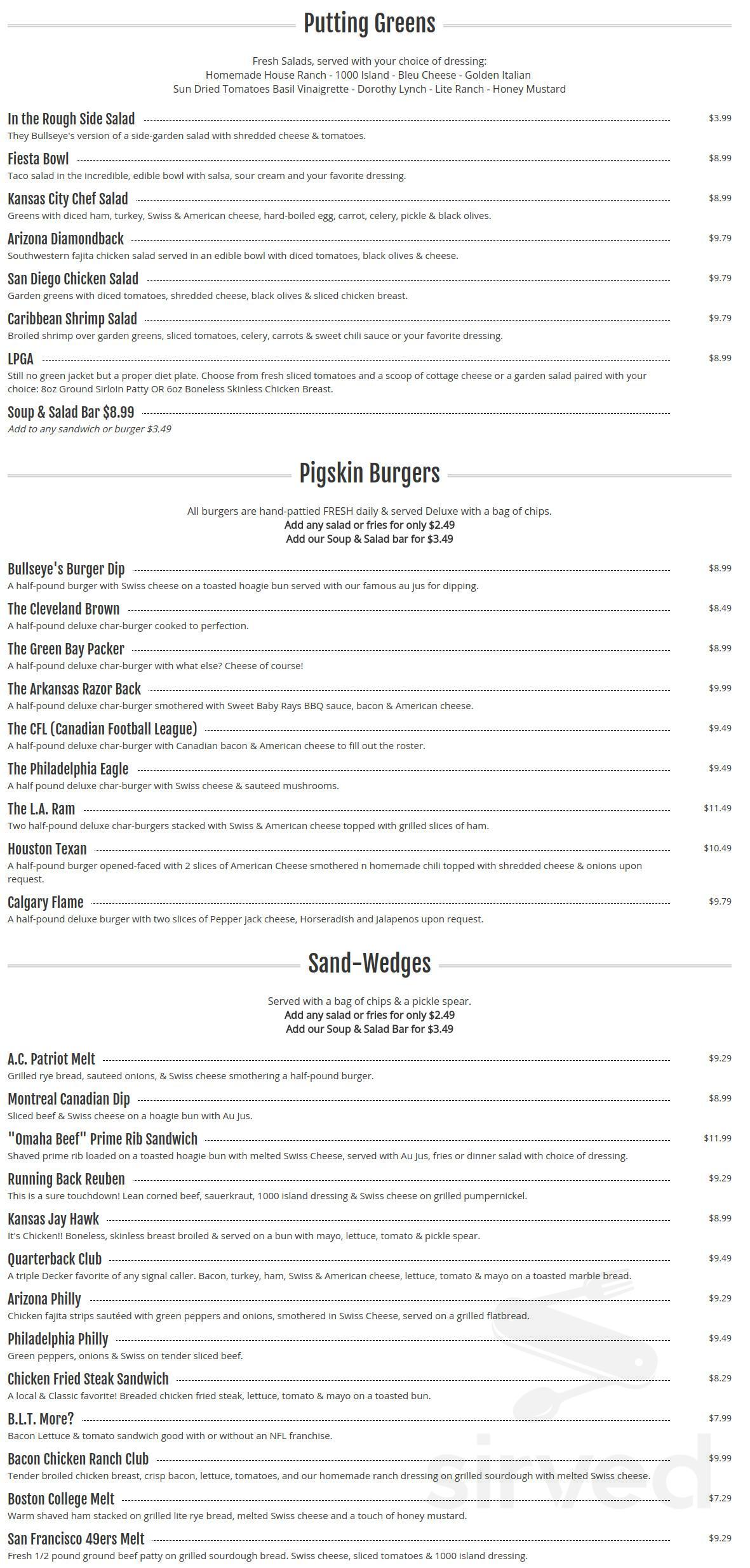 Bullseye’s menus in Hastings, Nebraska, United States