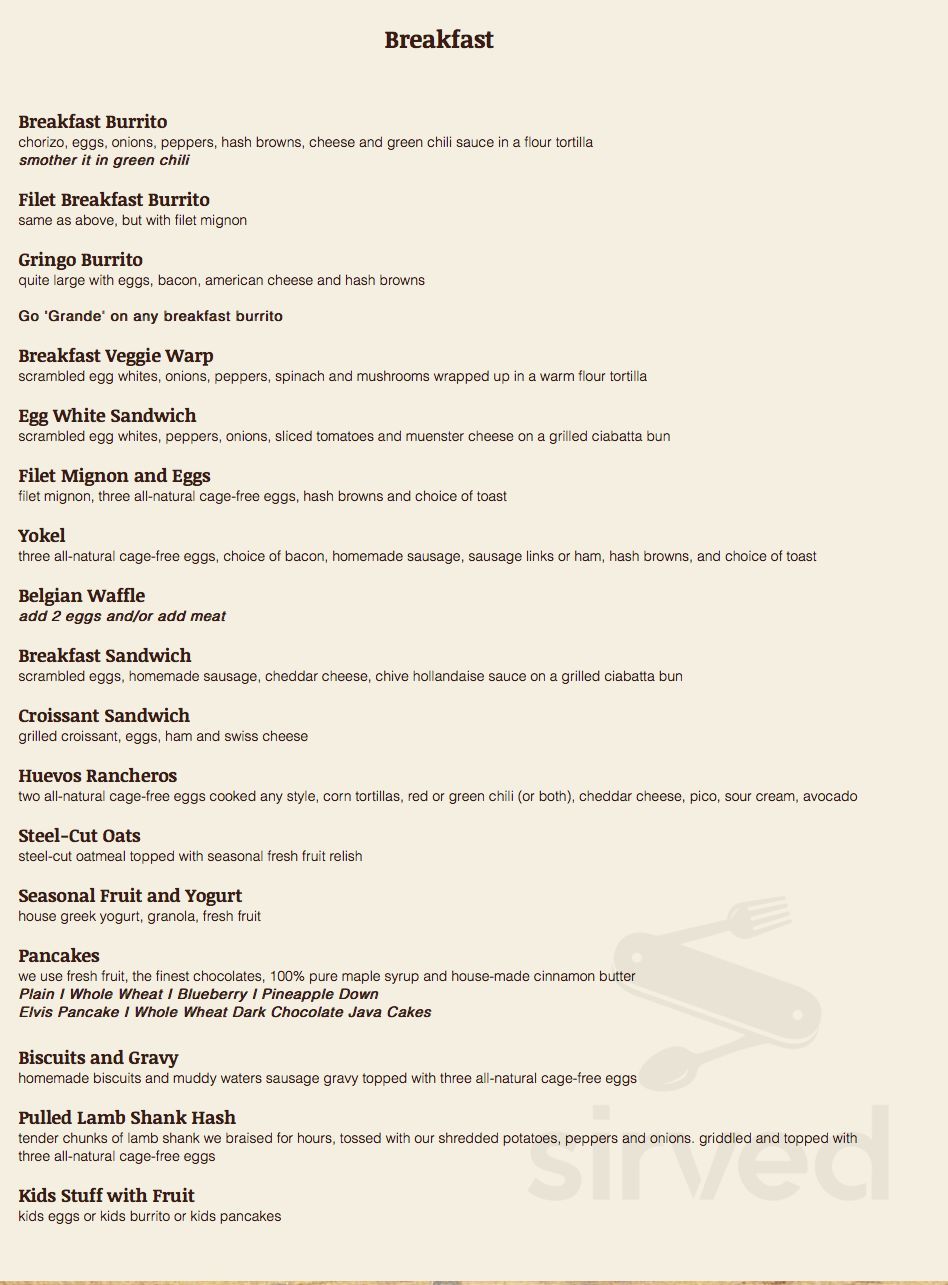 Menu for Southside Benderz in Avon, CO | Sirved