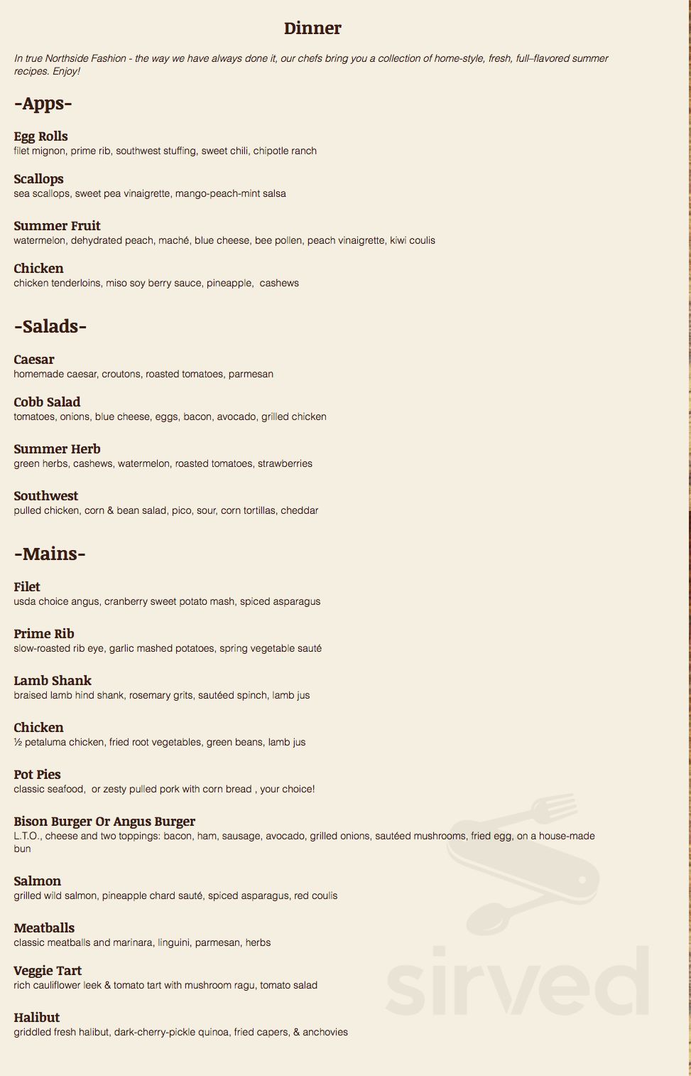 Southside Benderz menu in Avon, Colorado, USA