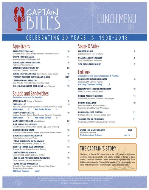 Captain Bills Restaurant & Catering menu in Bay Shore, New York, USA