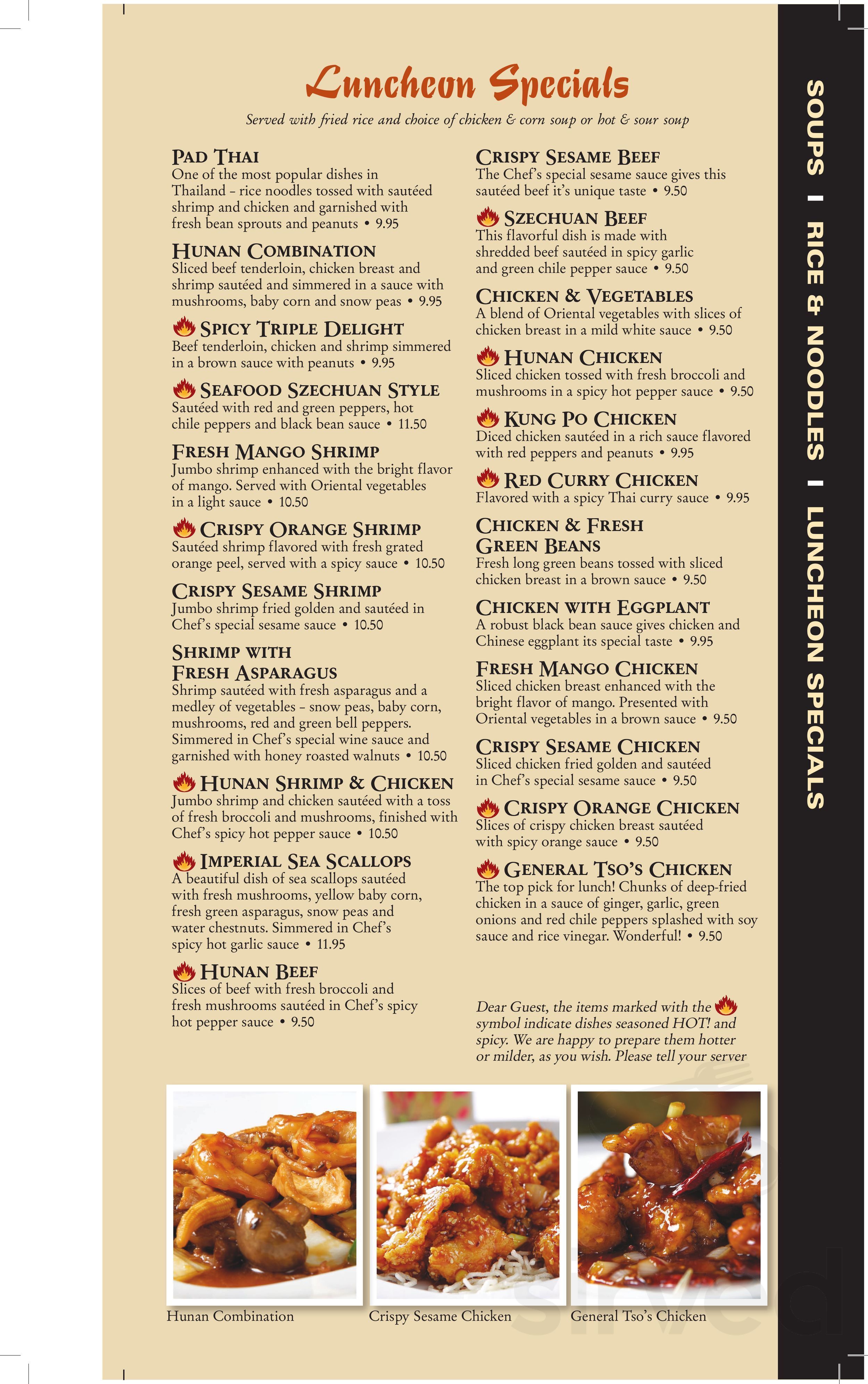 Hunan Lion menu in Columbus, Ohio, USA