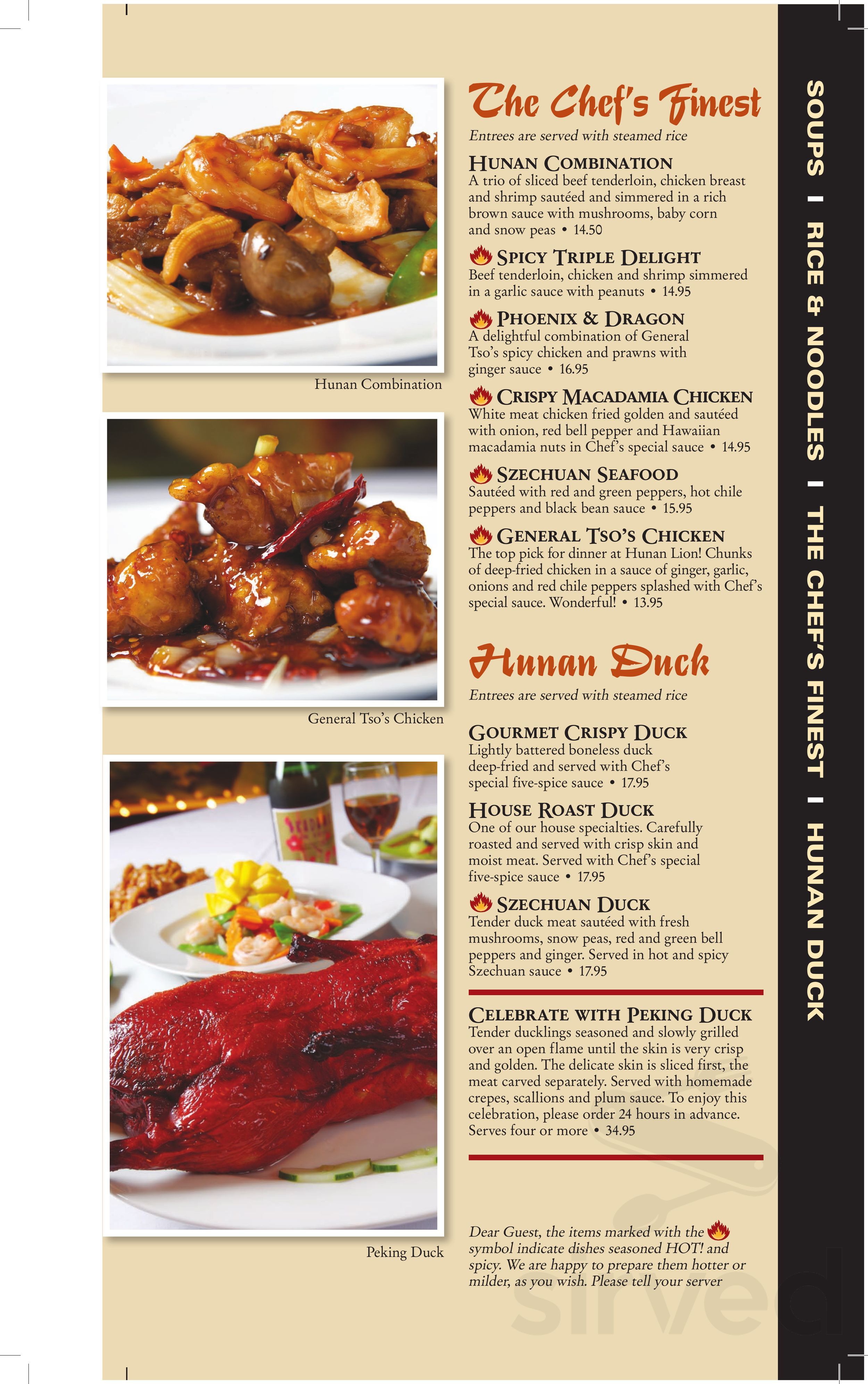 Hunan Lion menu in Columbus, Ohio, USA