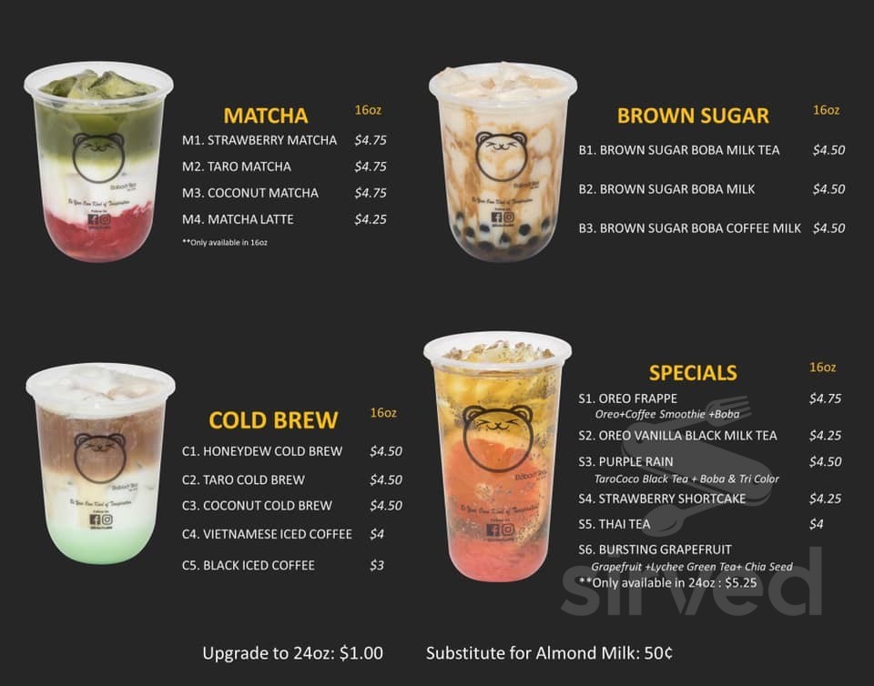 Boba & Tea menu in St Paul, Minnesota, USA