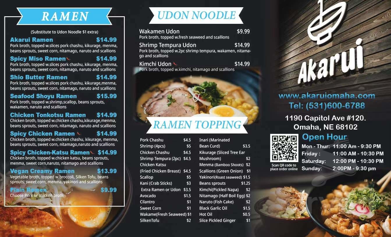 Akarui menu in Omaha, Nebraska, USA
