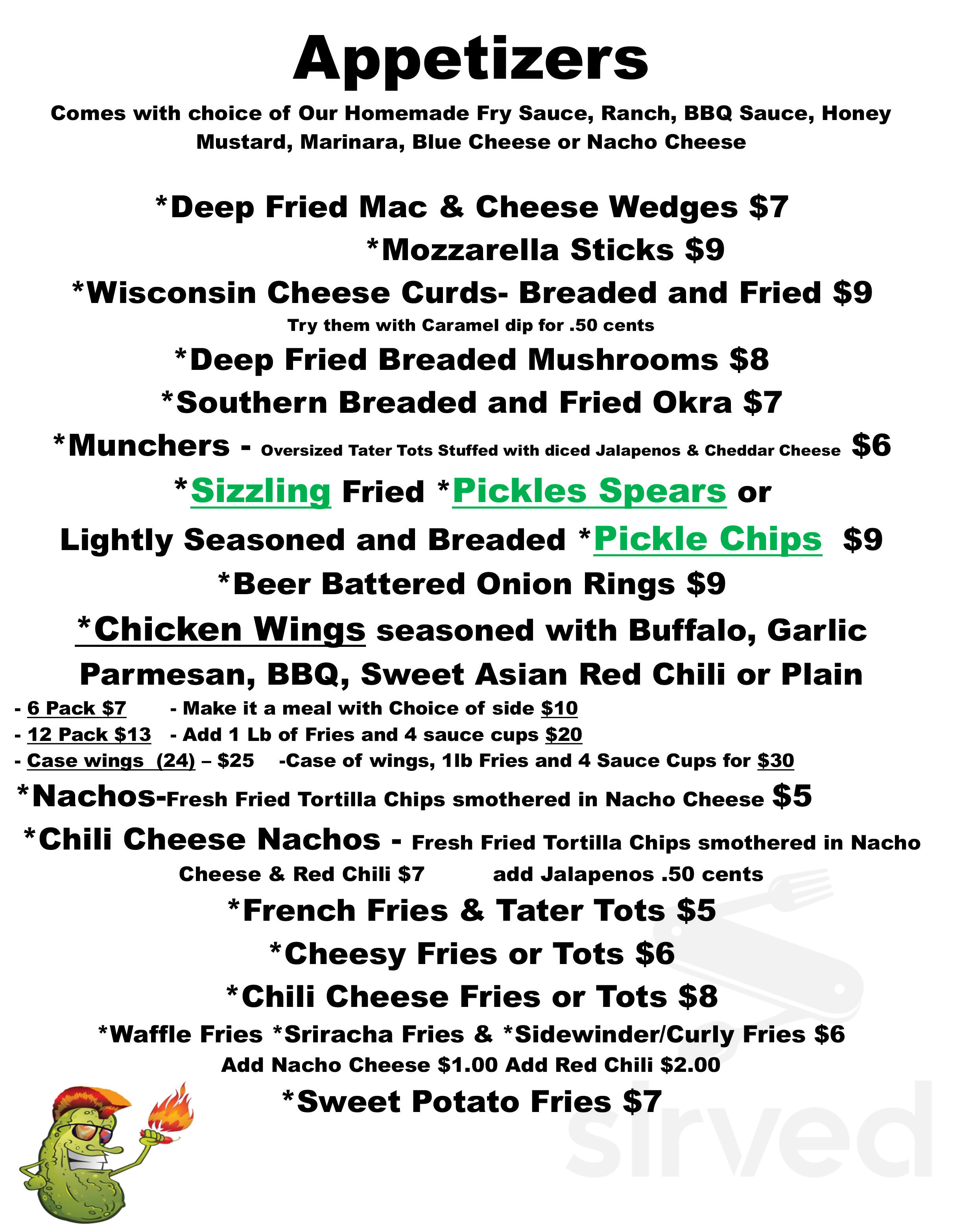 The Sizzling Pickle Eatery & Lounge menu in Craig, Colorado, USA