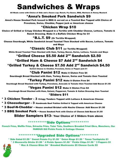 The Sizzling Pickle Eatery & Lounge menu in Craig, Colorado, USA