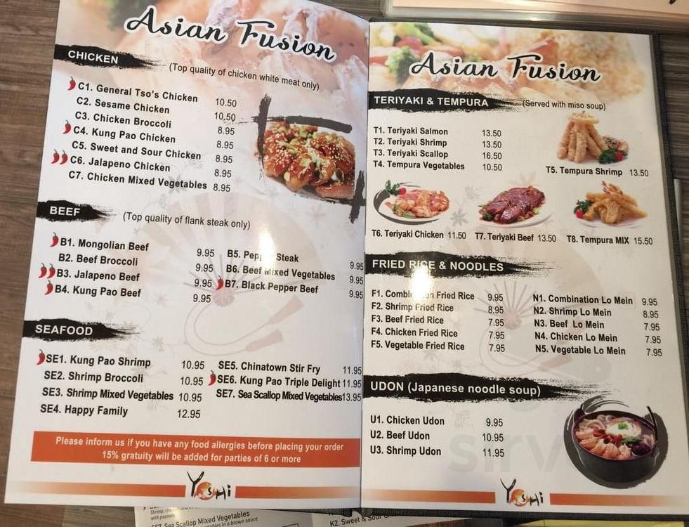 Menu - Lake Jackson TX's Yoshi | Sirved
