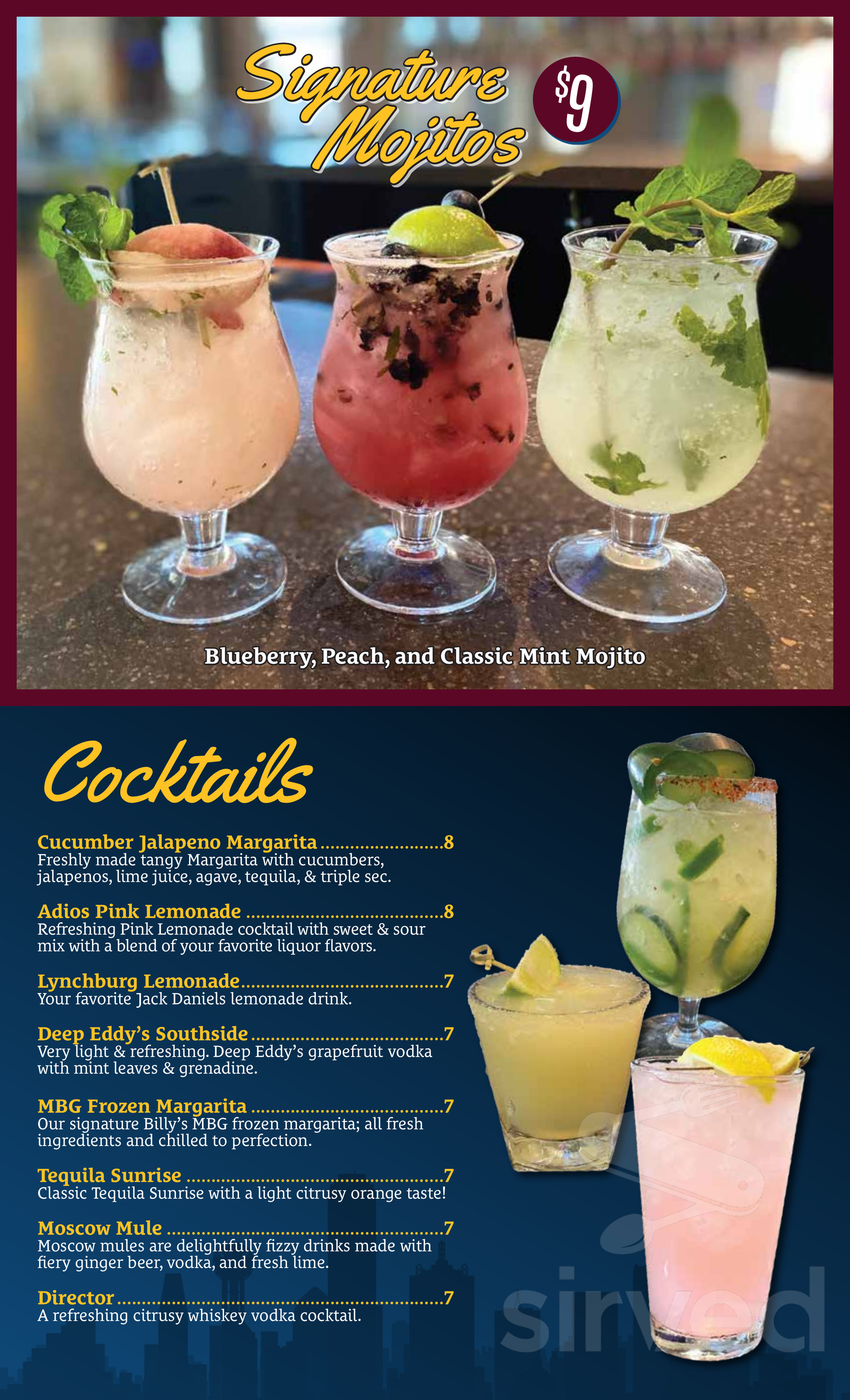 Billy's Grille menu in Sherman, Texas, USA