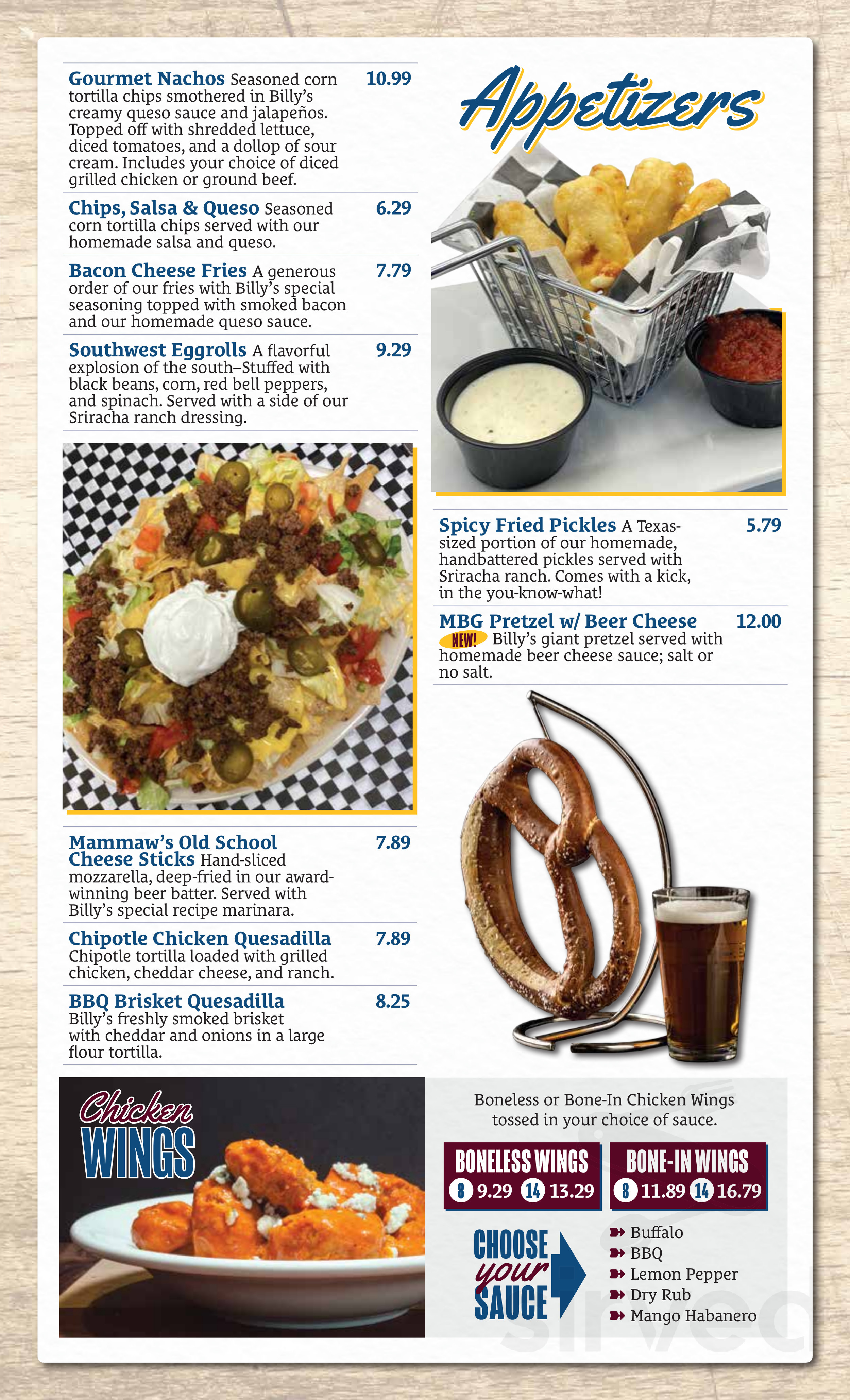 Billy's Grille menu in Sherman, Texas, USA