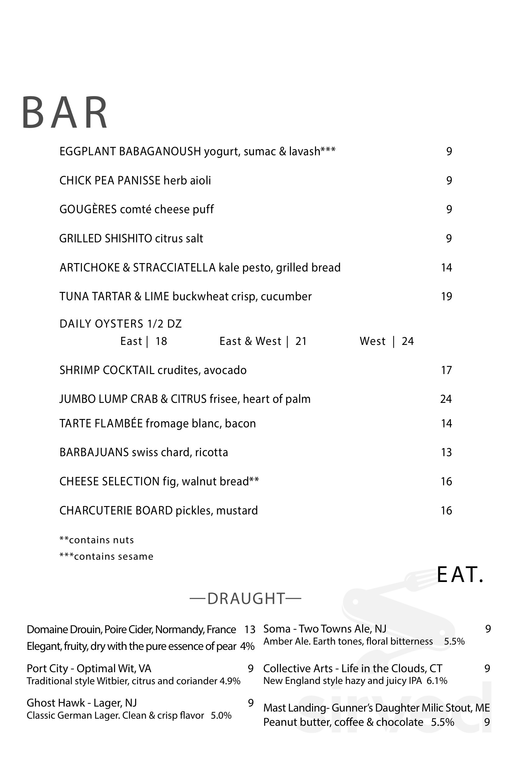 Faubourg Restaurant and Bar menu in Montclair, New Jersey, USA
