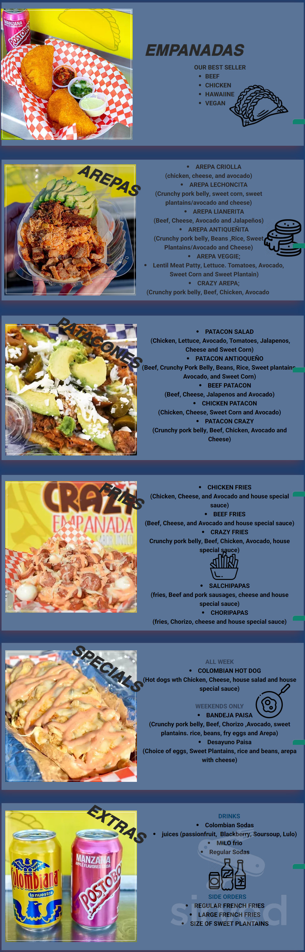 Crazy Empanadas menu in Livermore, California, USA