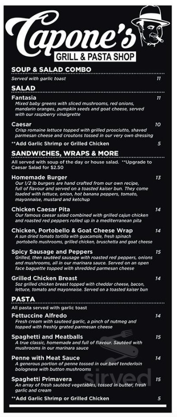 Capone's Grill & Pasta Shop menus in Windsor, Ontario, Canada