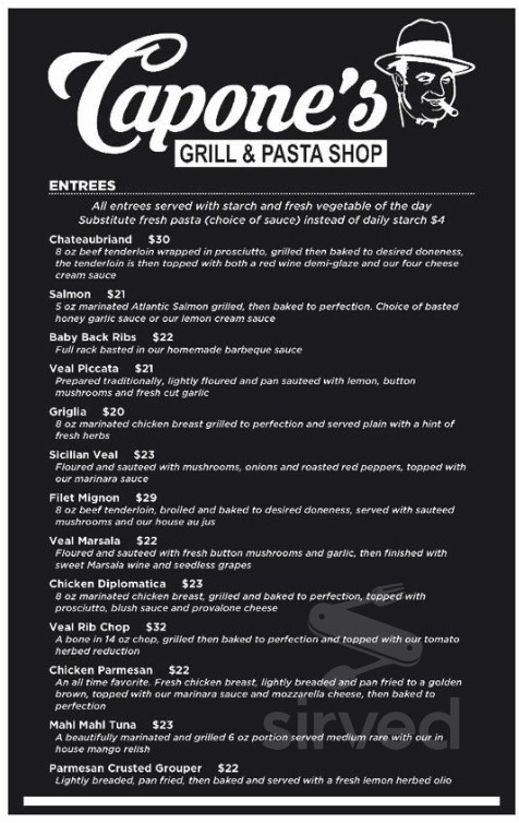 Capone's Grill & Pasta Shop menus in Windsor, Ontario, Canada