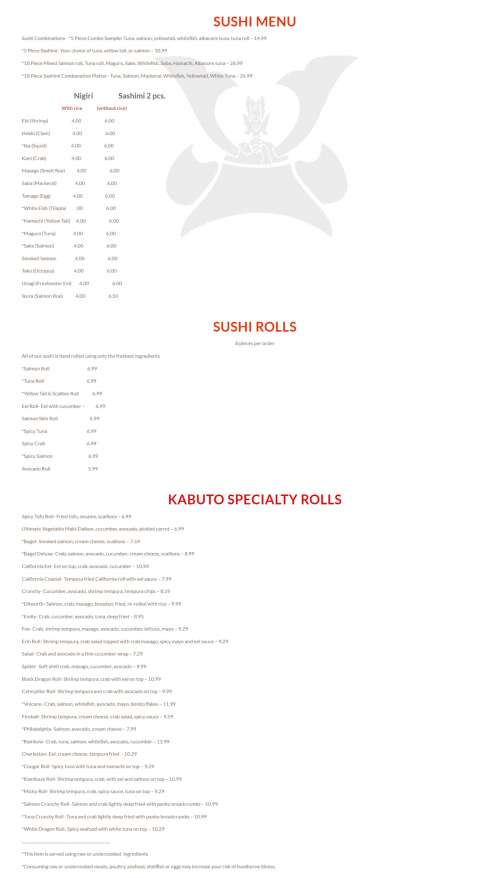 Kabuto Japanese Steakhouse and Sushi Bar menu in Charlotte, North ...
