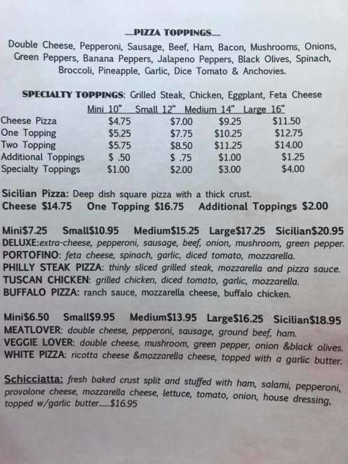 Sal's Italian Restaurant & Pizzeria menu in Palmyra, Virginia, USA