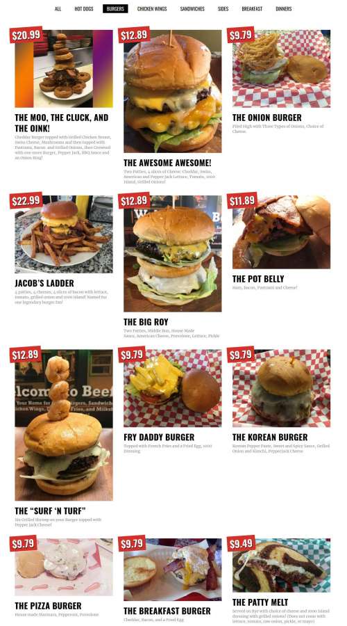 Beefy's menu in Reno, Nevada, USA