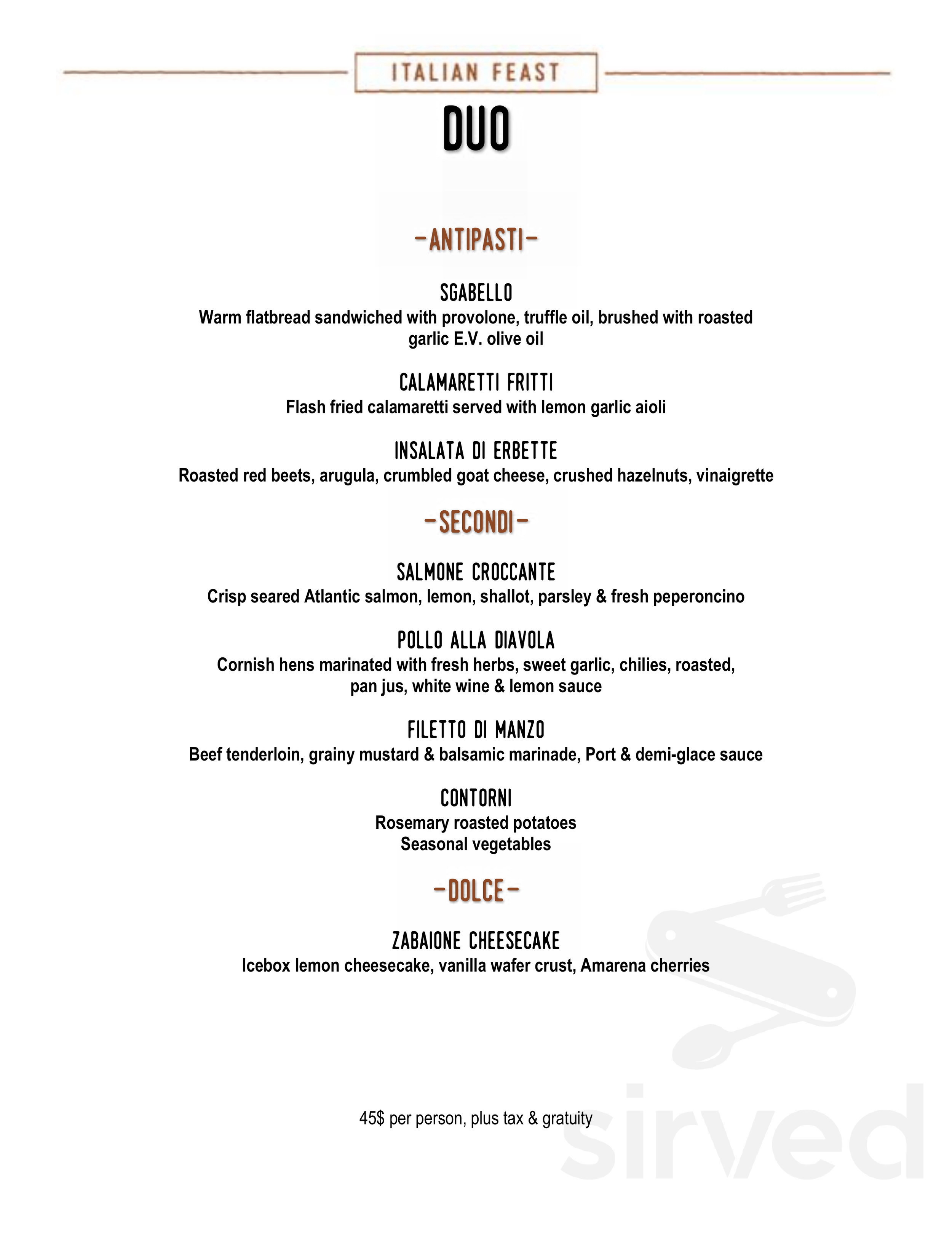 Ristorante a Mano menus in Halifax, Nova Scotia, Canada