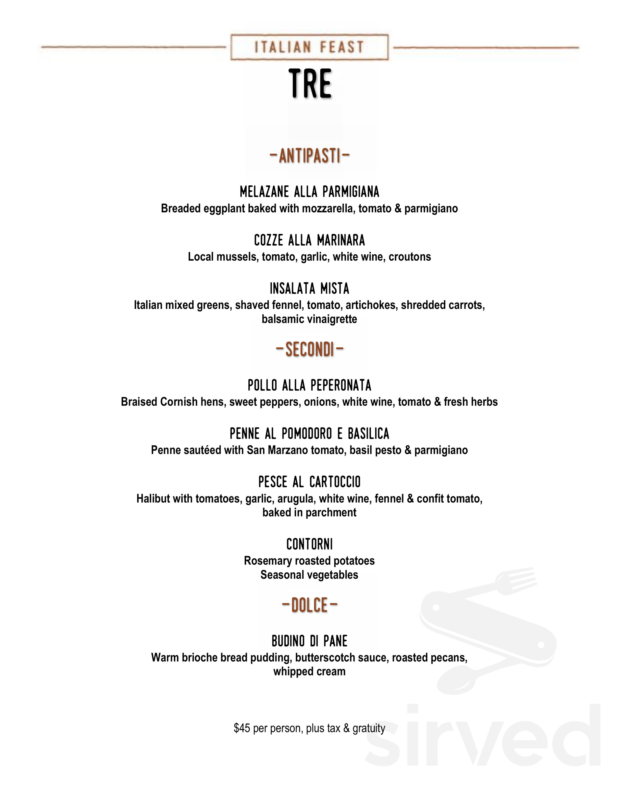 Menu for Ristorante a Mano in Halifax, Nova Scotia, Canada