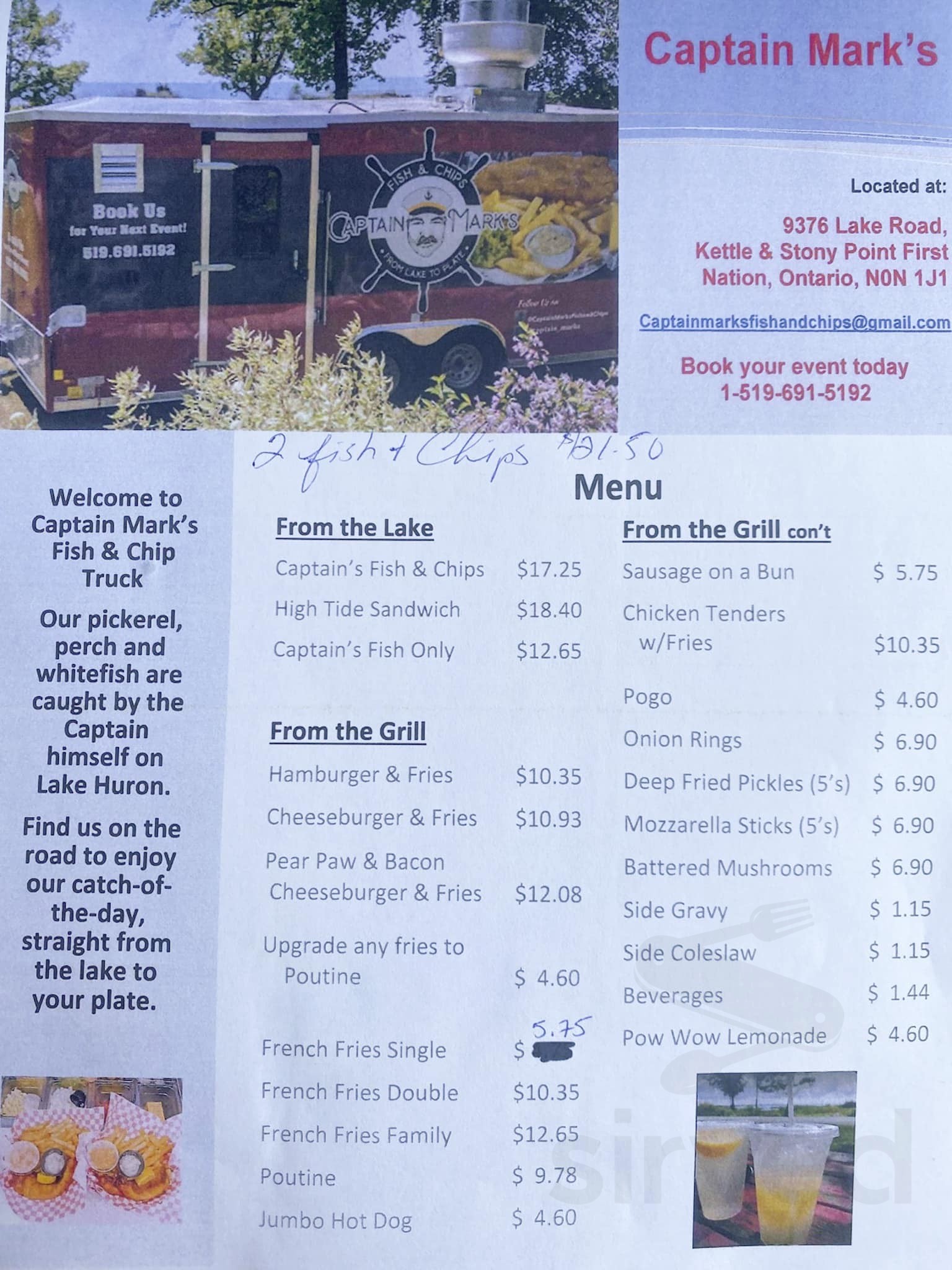 Menu for Captain Mark's Fish and Chips in Lambton Shores, ON | Sirved