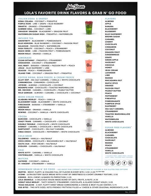 Lola Beans Coffee - Chattanooga menu in Chattanooga, Tennessee, USA