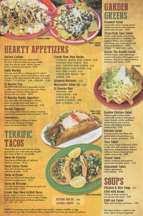 El Rancho menu in Stuart, Virginia, USA