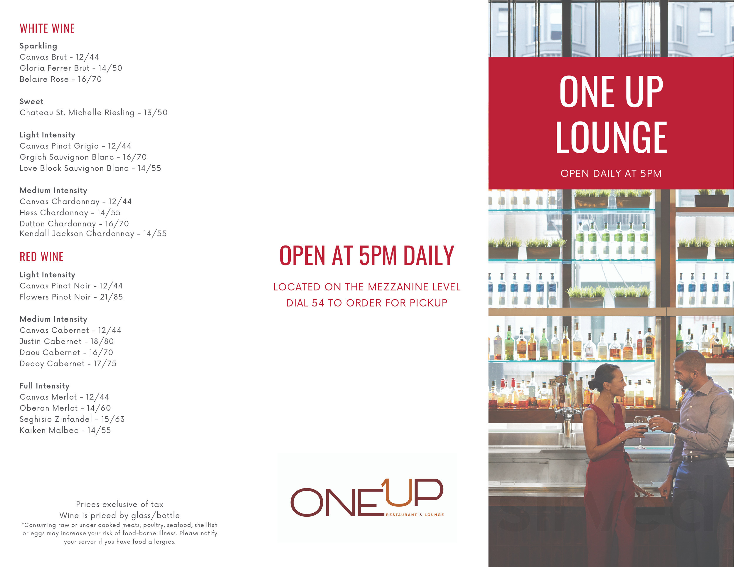 OneUp Restaurant & Lounge menu in San Francisco, California, USA