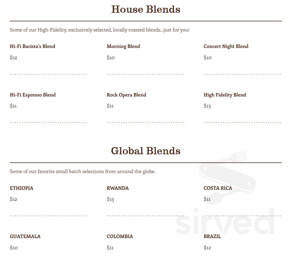 Hi-Fi Coffee Bar menu in Myrtle Beach, South Carolina, USA