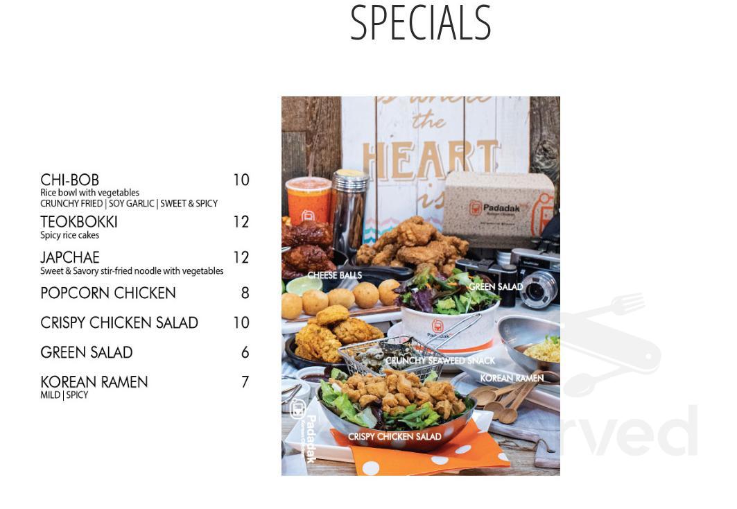 Padadak Korean Chicken menu in La Jolla, California, USA
