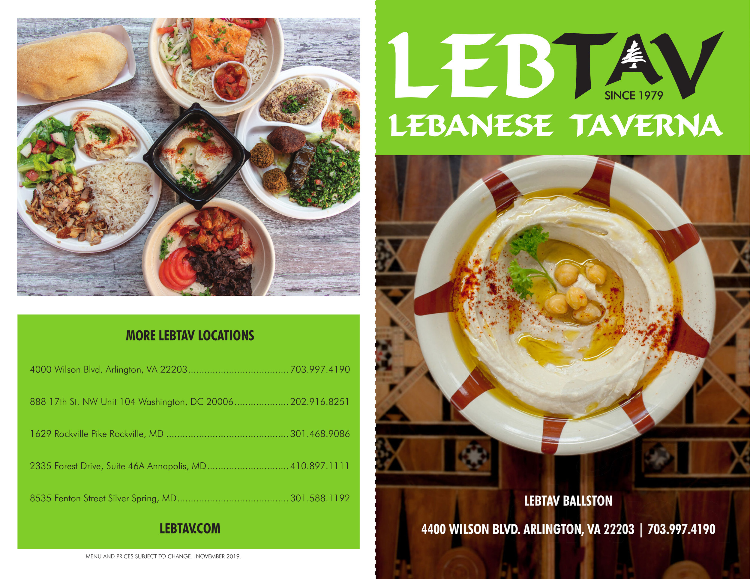 LEBTAV menu in Annapolis, Maryland, USA