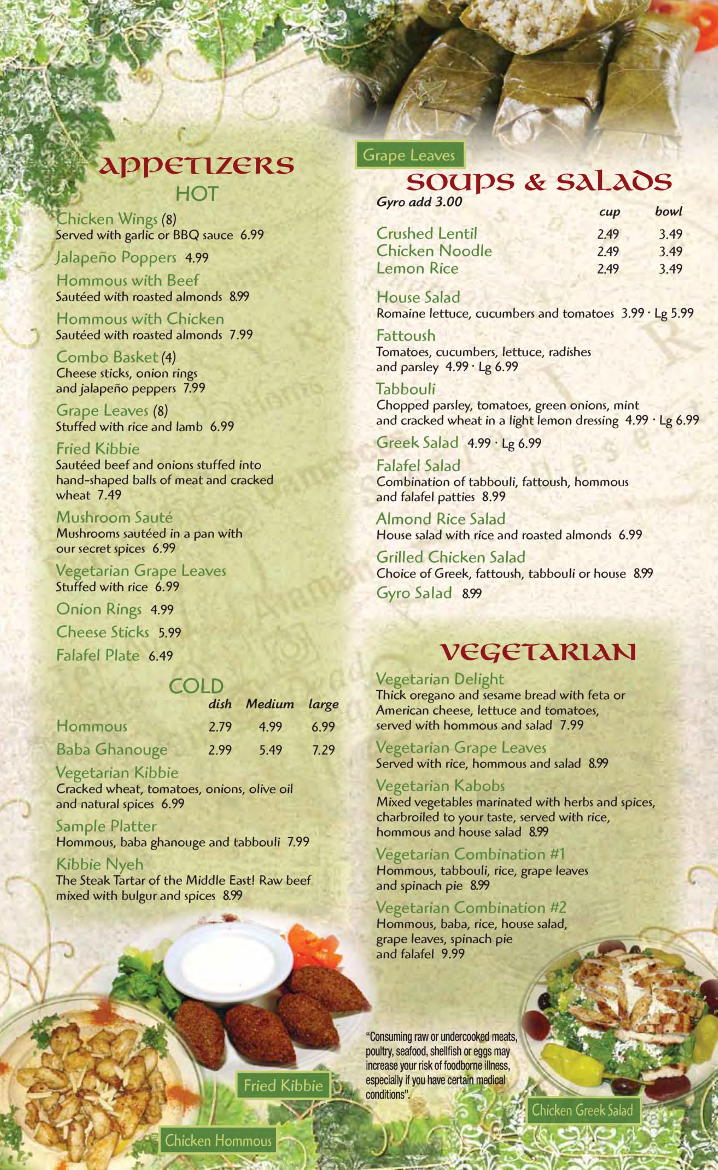 Grape Leaf Diner menu in Holland, Ohio, USA