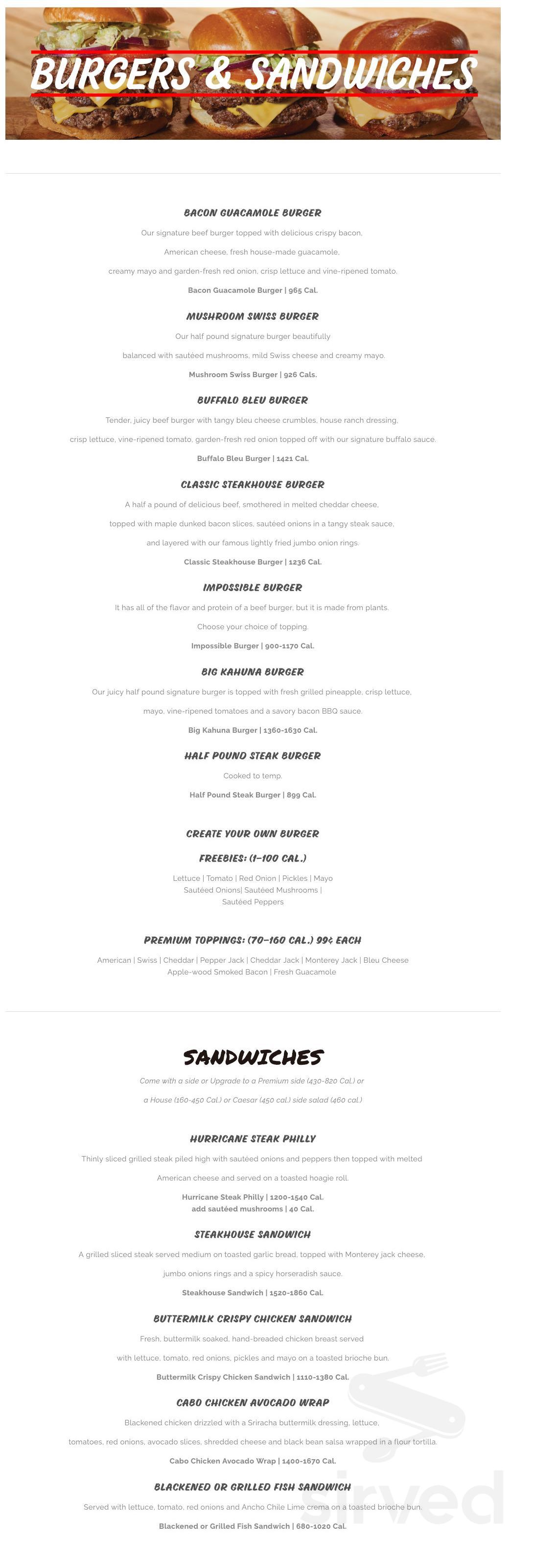 Hurricane Grill & Wings menus in Chula Vista, California, United States