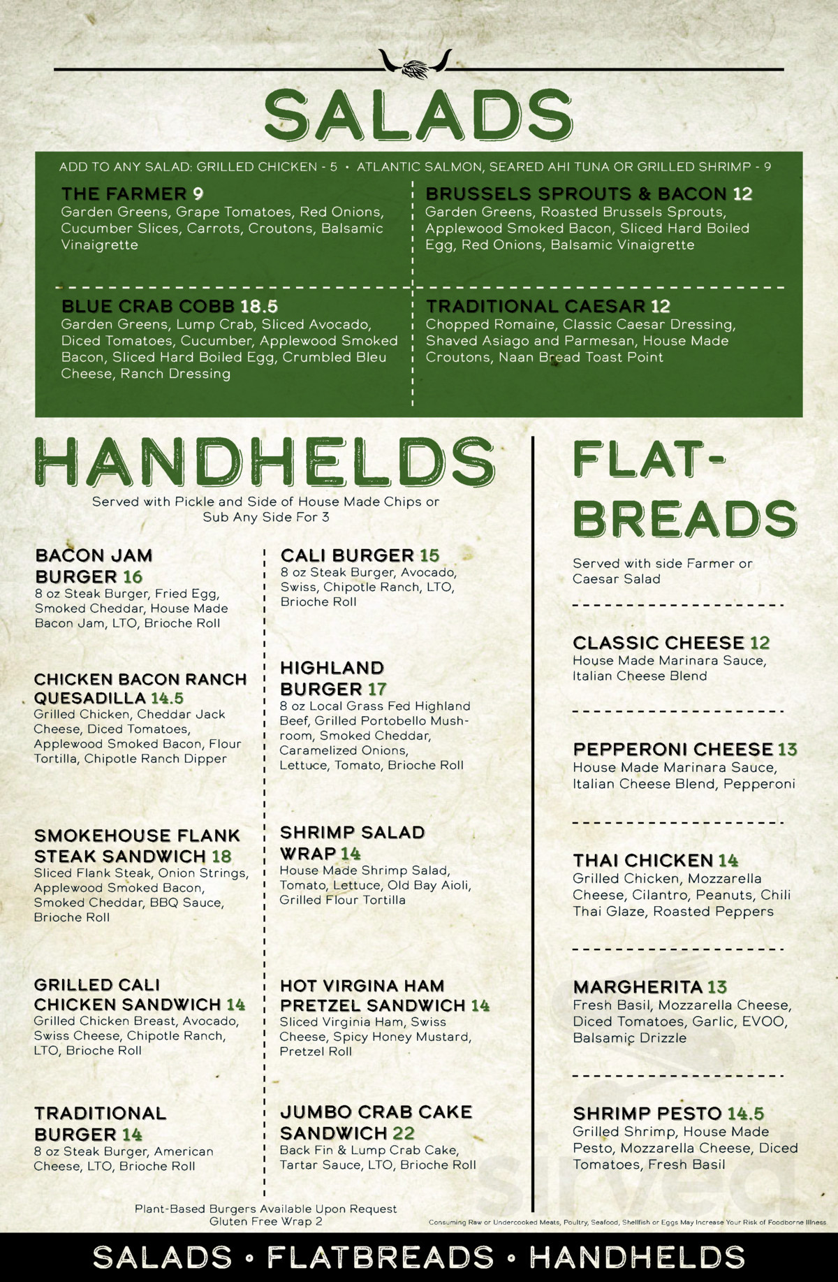 Highland Taps & Tables menu in Hanover, Pennsylvania, USA
