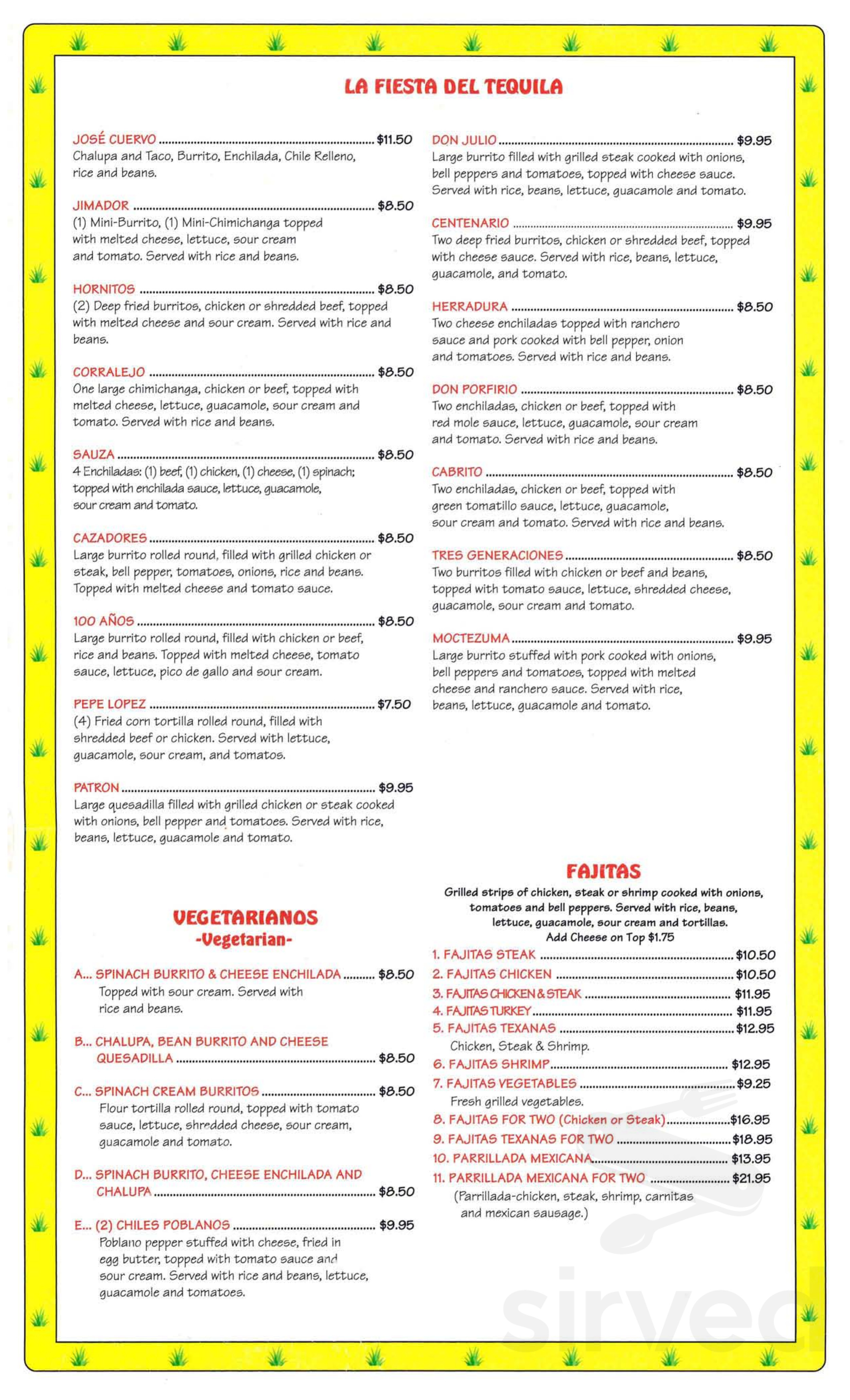 Menu - Rock Hill SC's Tequila Family Mexican Restaurant | Sirved