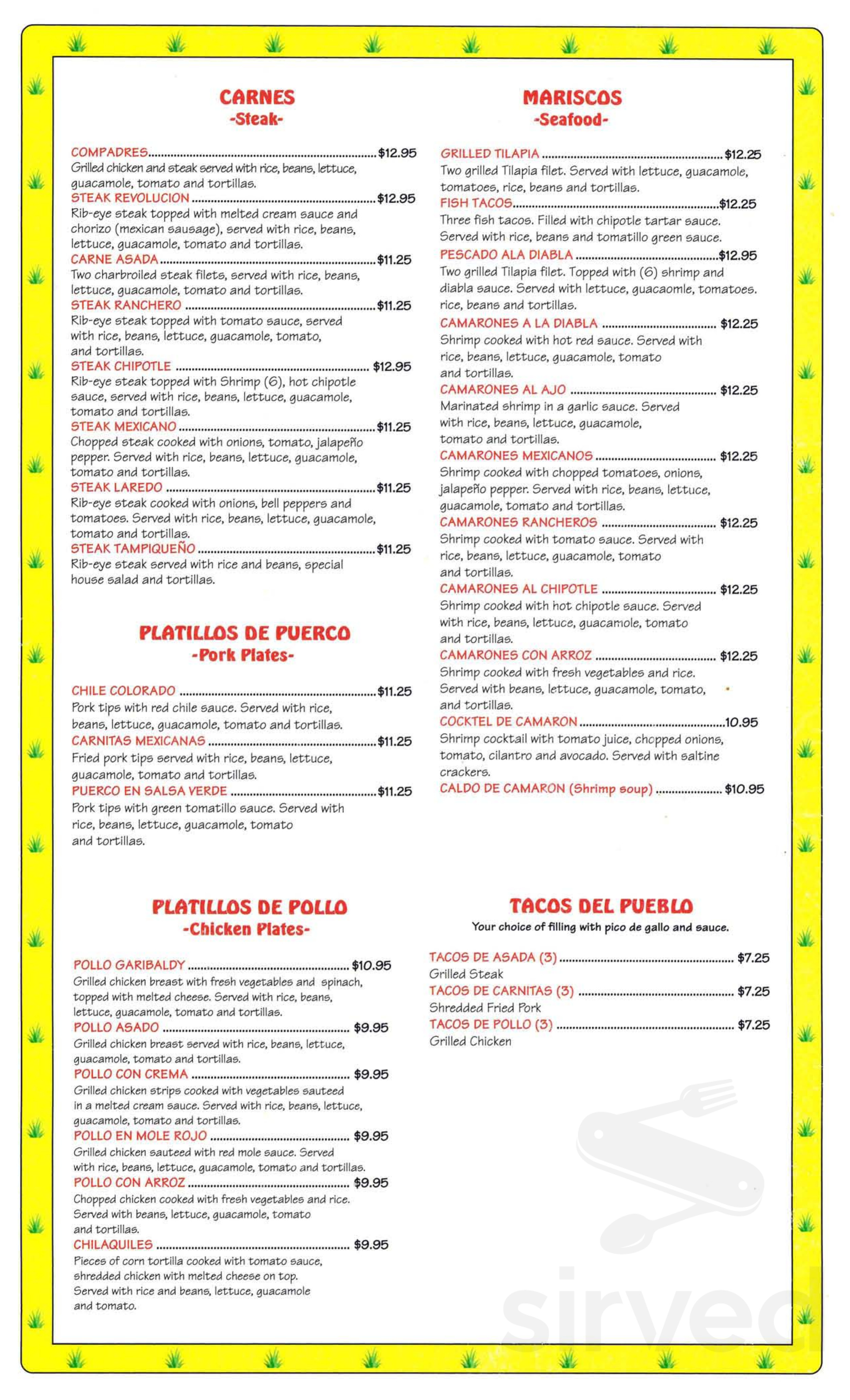 Menu - Rock Hill SC's Tequila Family Mexican Restaurant | Sirved