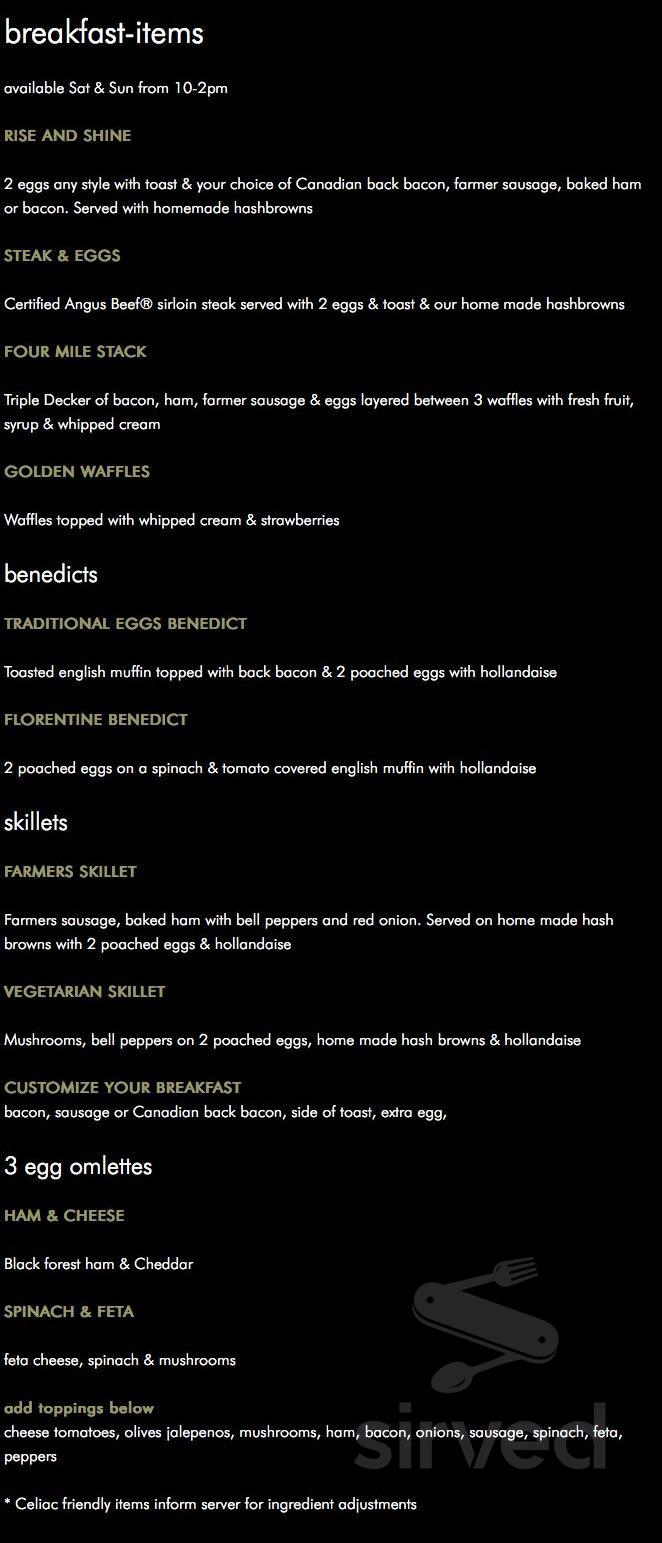 Four Mile Brew Pub menu in Victoria, British Columbia, Canada