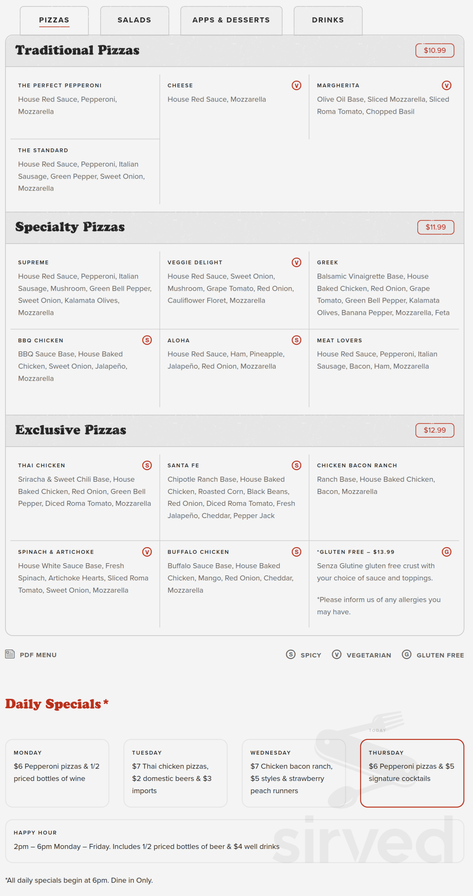 Heat Pizza Bar menu in Tuscaloosa, Alabama, USA