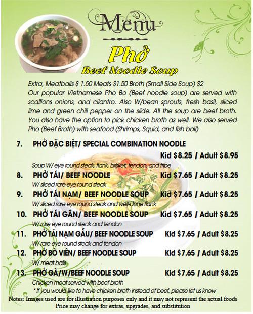 Pho Tastic Vietnamese Restaurant menu in Brick Township, New Jersey, USA