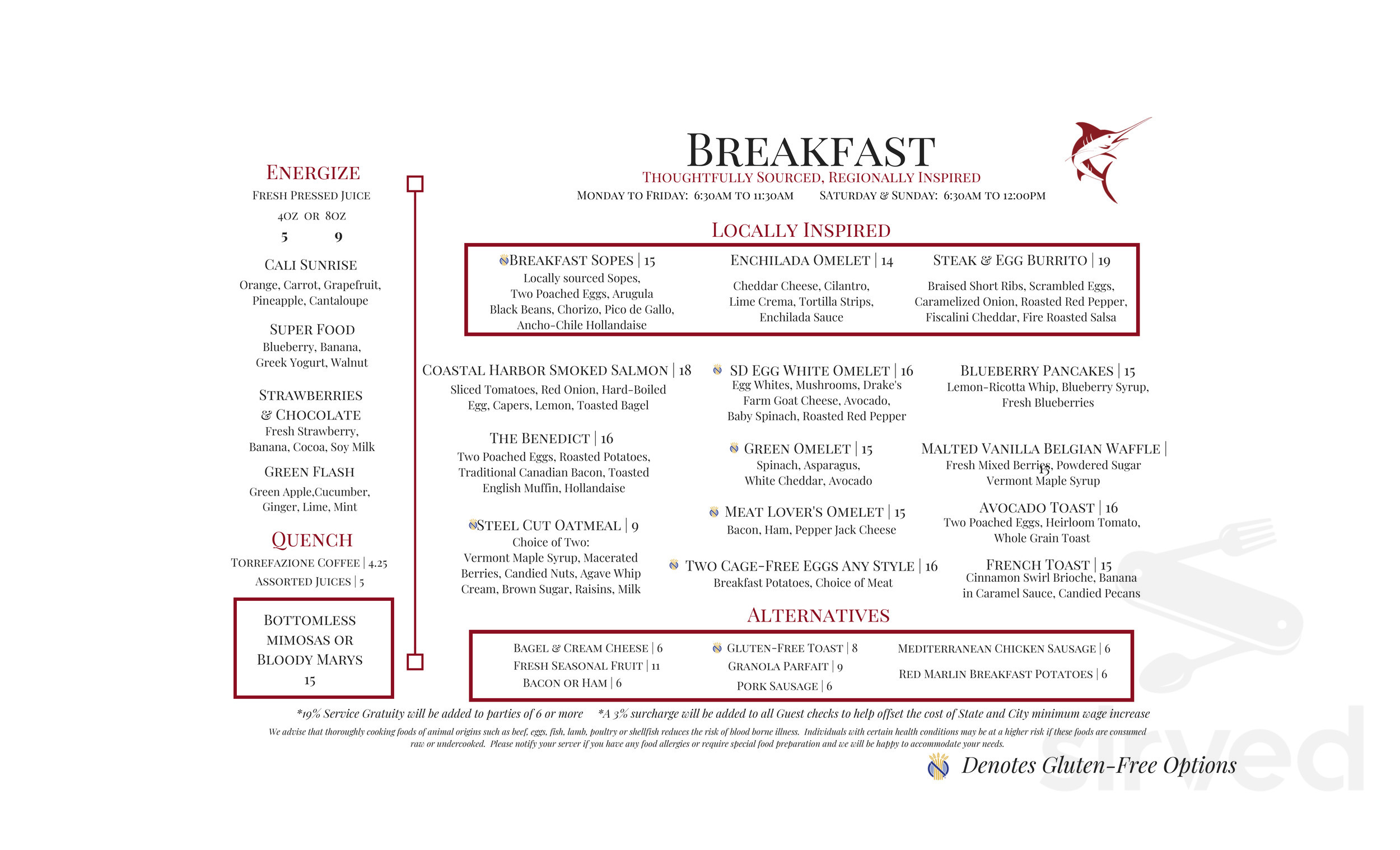 Red Marlin menu in San Diego, California, USA