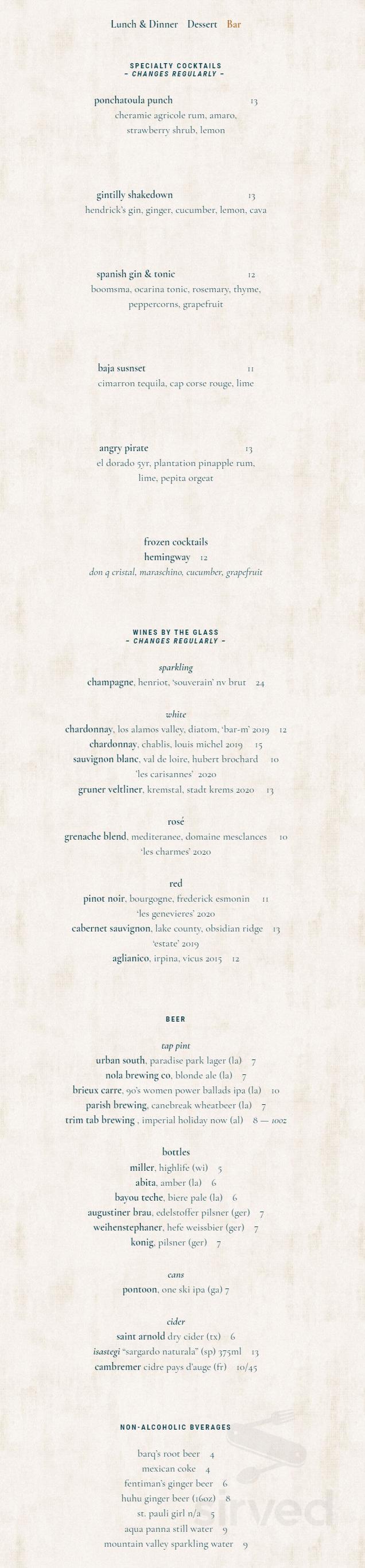 Menu for Pêche Seafood Grill in New Orleans, LA | Sirved