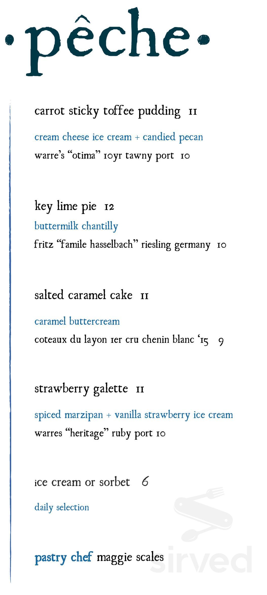 Menu for Pêche Seafood Grill in New Orleans, LA | Sirved