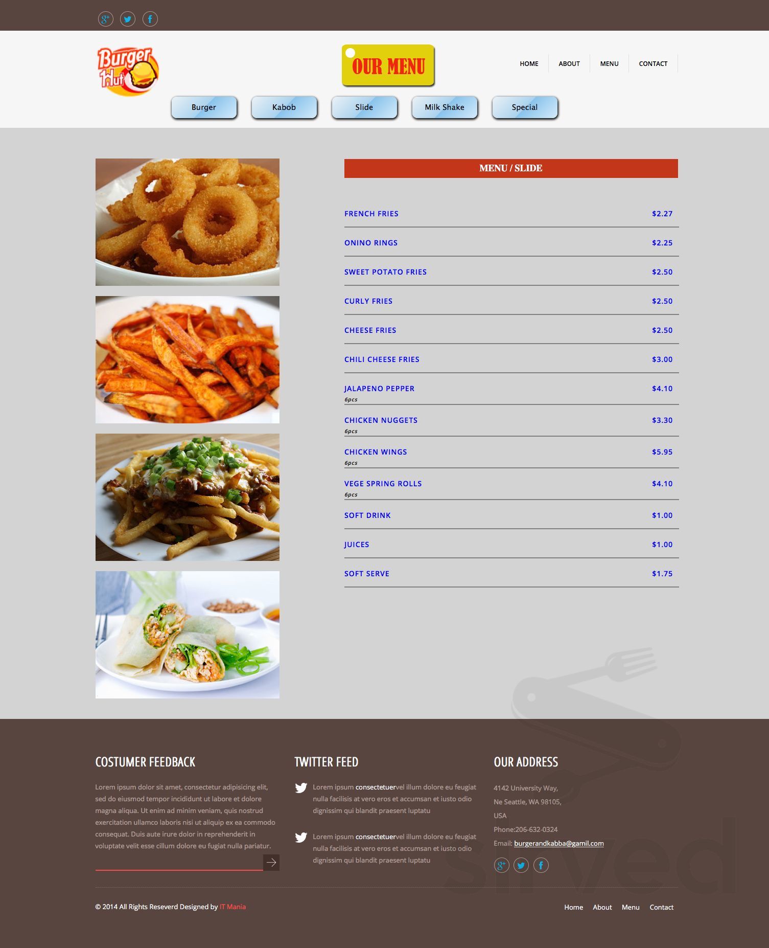 Burger and Kabob Hut menus in Seattle, Washington, United States