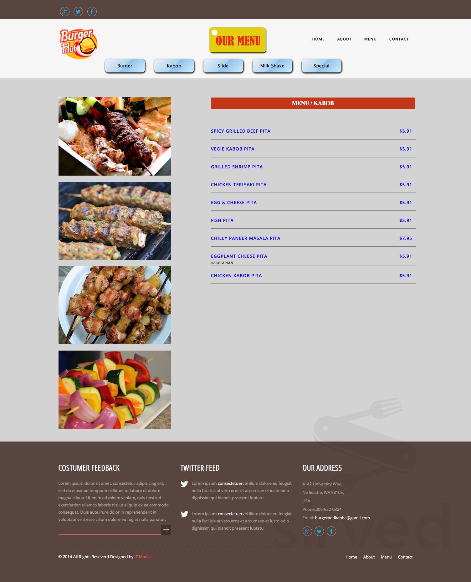 Burger and Kabob Hut menus in Seattle, Washington, United States