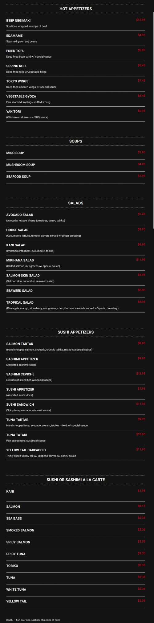 Mikihana Sushi menu in Queens, New York, USA