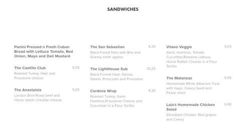 Reflections Bistro menu in St. Augustine, Florida, USA