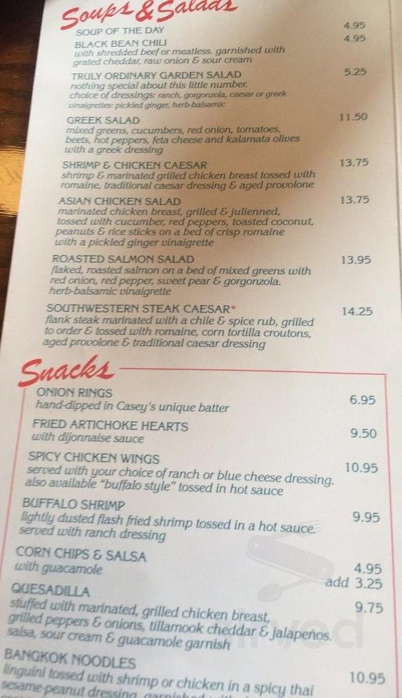 Casey's Tavern menu in Ann Arbor, Michigan, USA