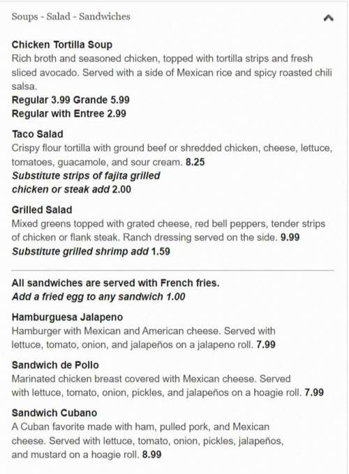 Mojitos Modern Mexican Grill menu in Rogers, Arkansas, USA