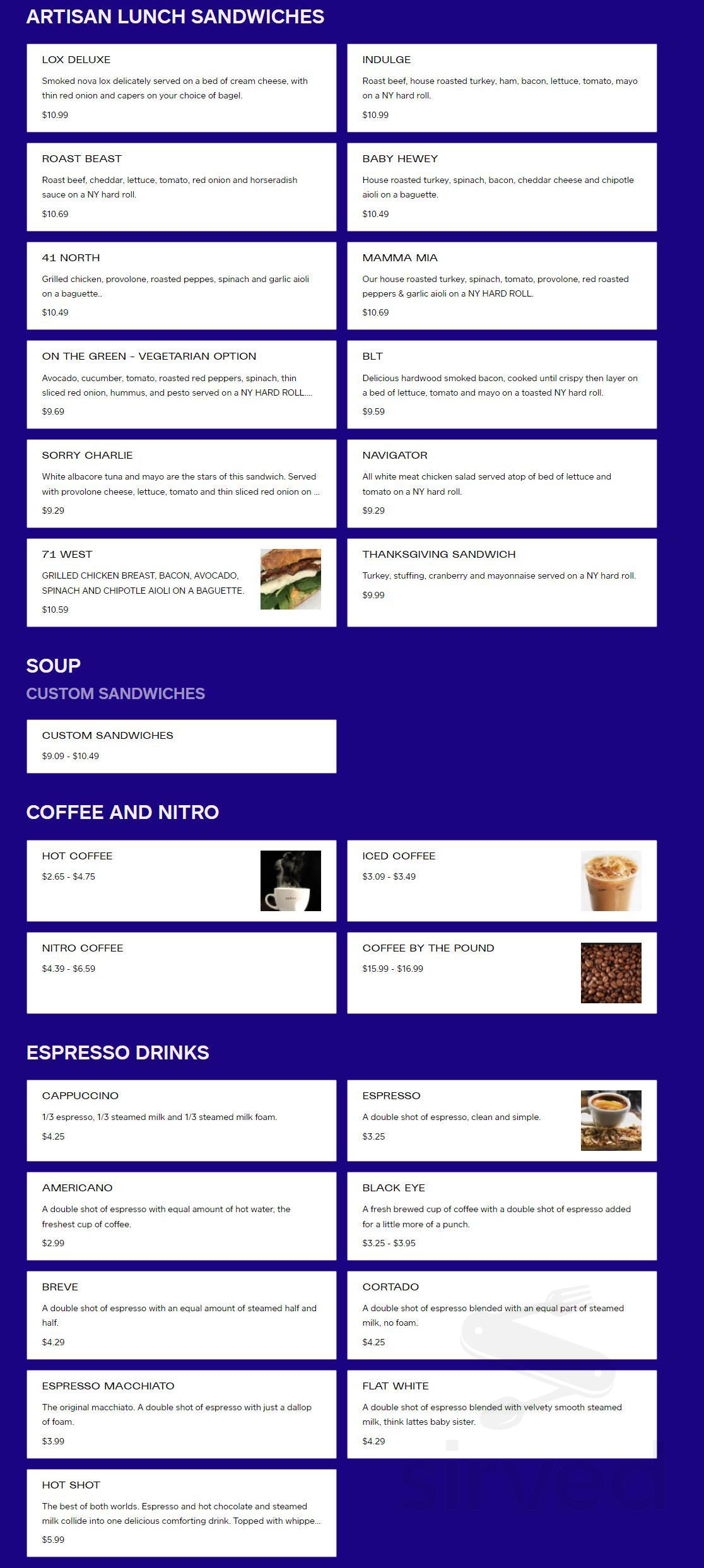 Indulge Coffee and Sandwich Co. menu in Stonington, Connecticut, USA