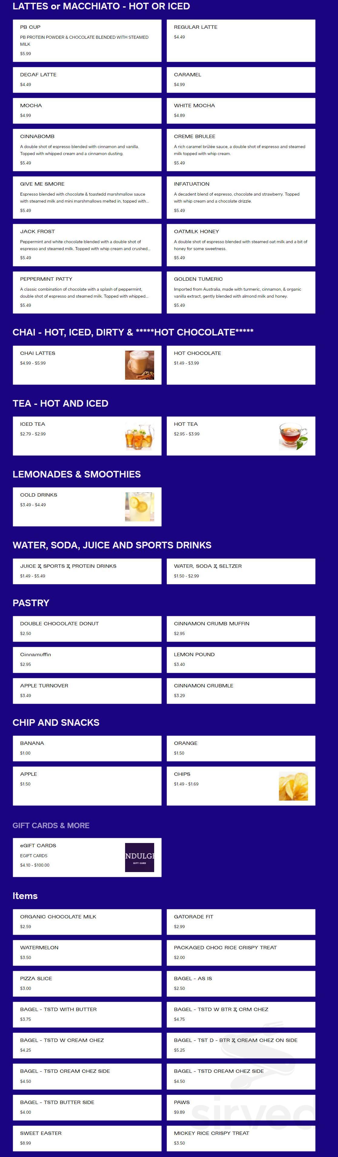 Indulge Coffee and Sandwich Co. menu in Stonington, Connecticut, USA