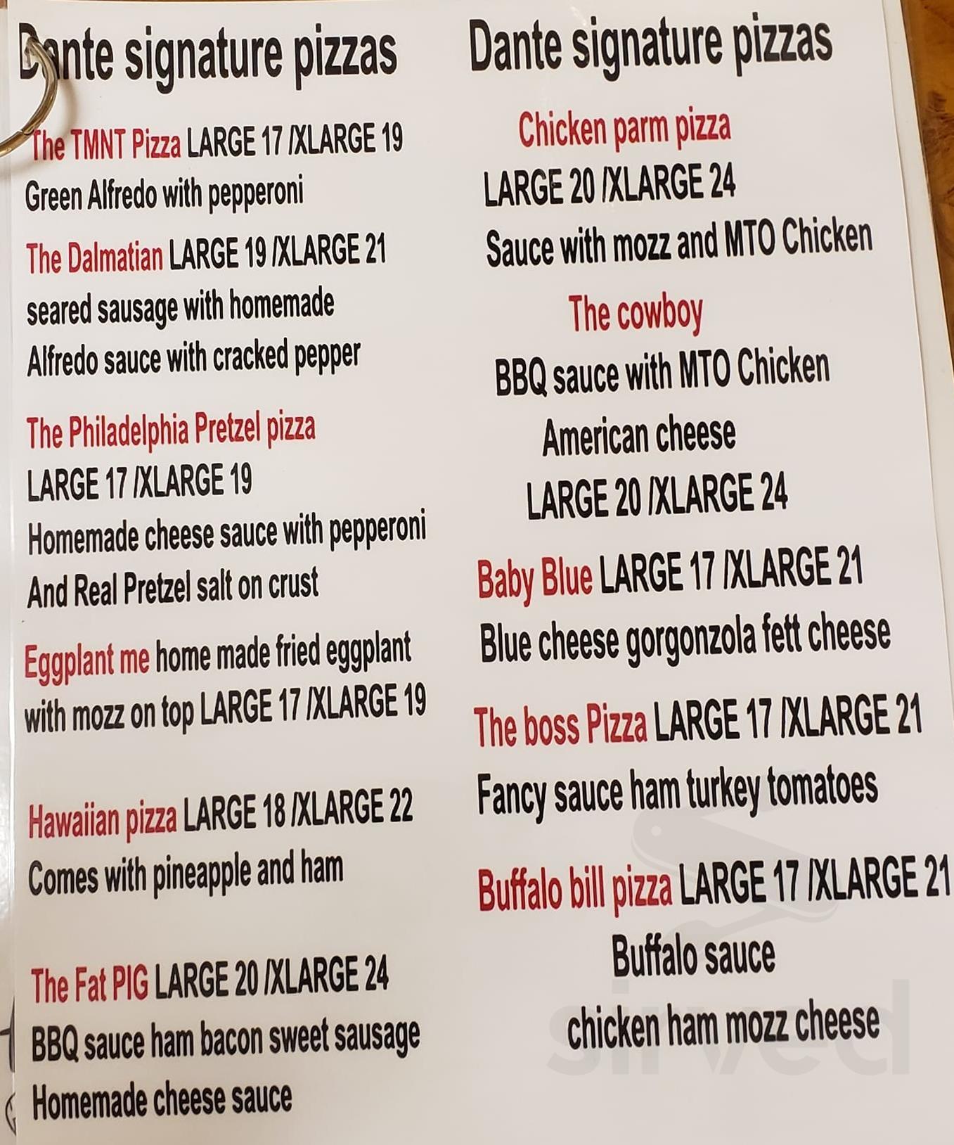 Dante's Italian Bistro & Pastry menu in Phoenixville, Pennsylvania, USA